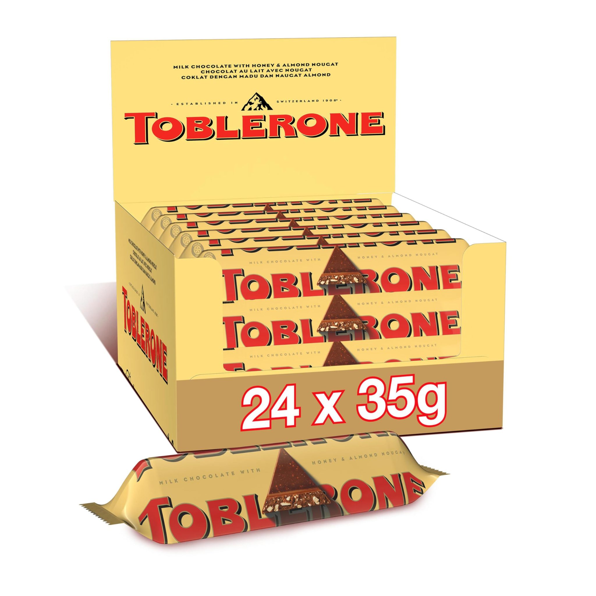 Toblerone Milk Chocolate With Honey And Almond Nougat 24 x 35g - Online ...